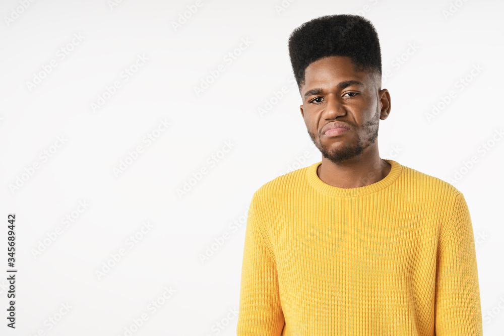 Portrait of angry african man scream out over white background Stock ...