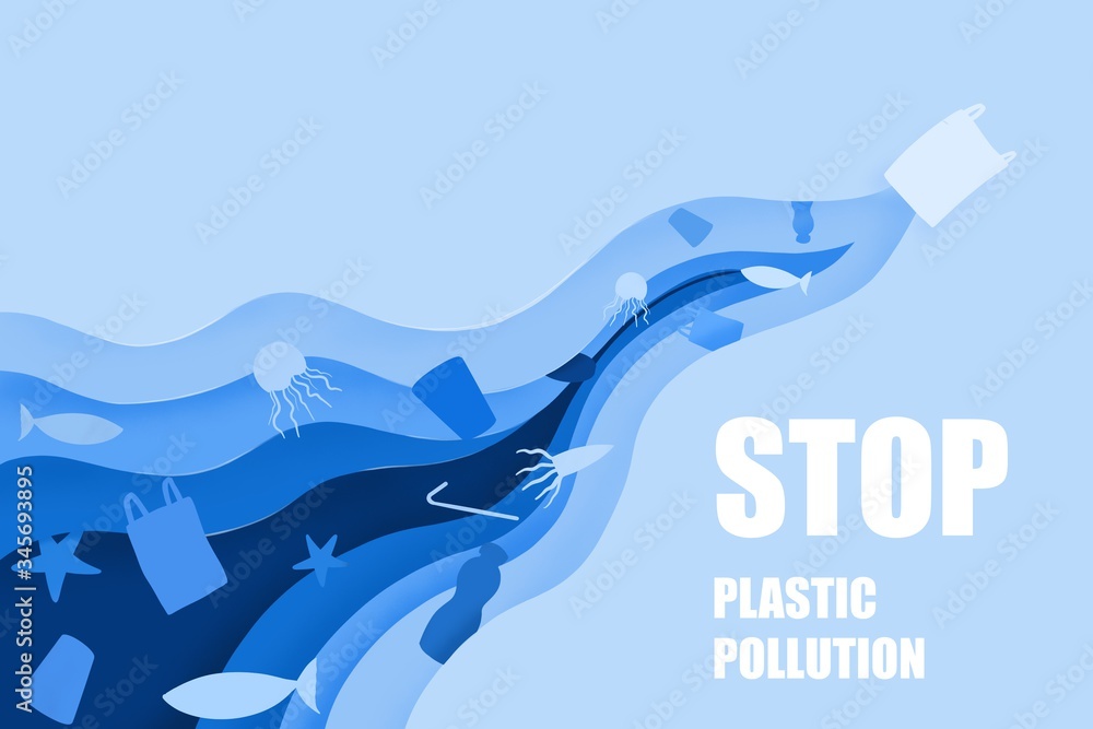 World oceans day ,stop ocean plastic pollution with paper art style ...