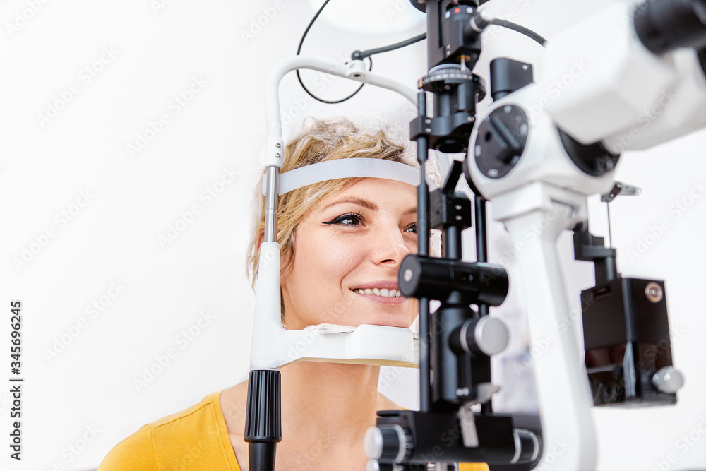 Checking eyesight with Slit lamp, examination of the eyes in an ...
