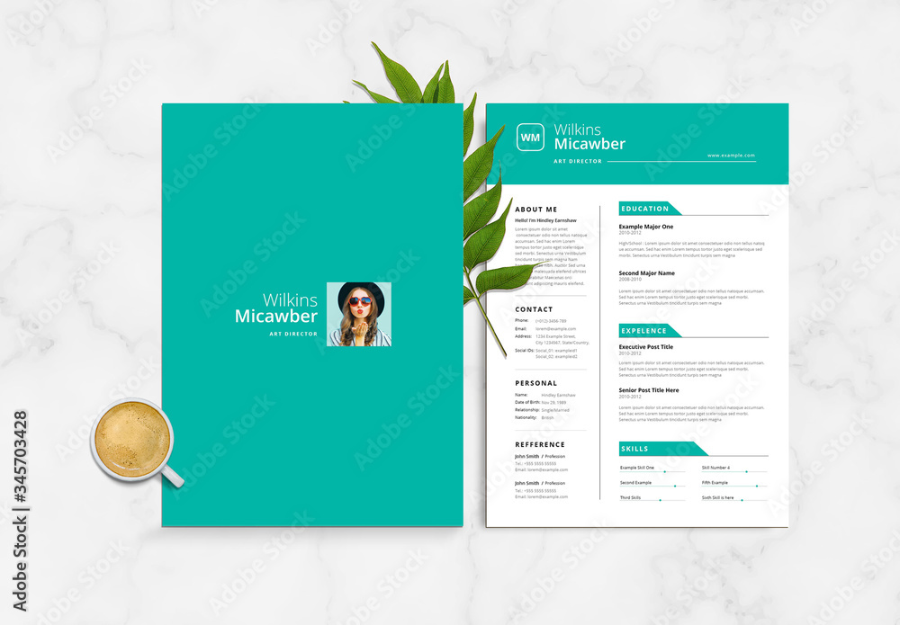 Minimal Resume and Cover Letter Layout with Teal Elements Stock ...