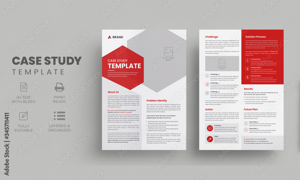 Business case study layout | Case study booklet template with red ...