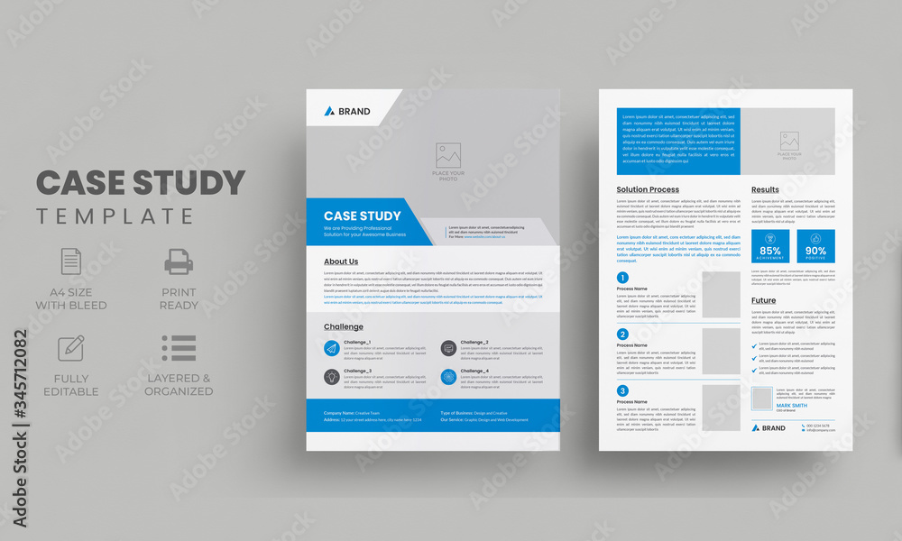 Case Study Template | Business Case Study Booklet Layout with blue ...