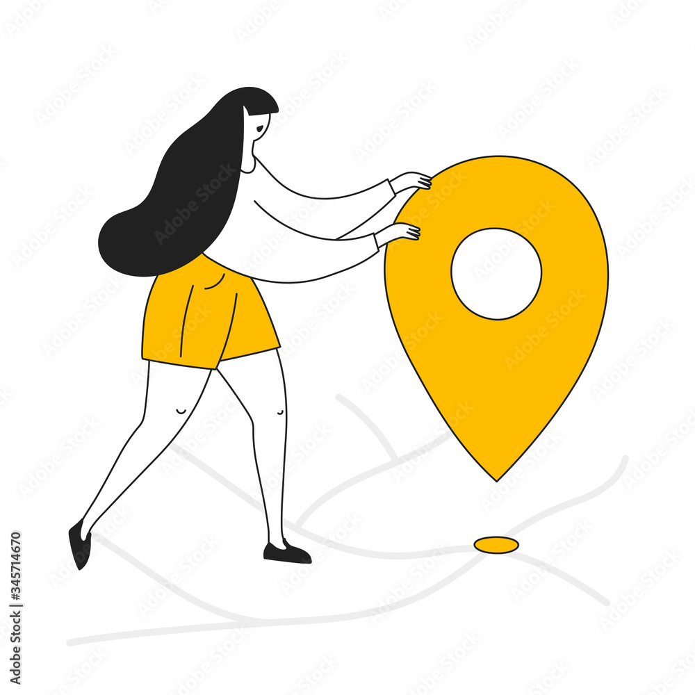 GPS navigation service, get direction icon concept. Cute cartoon girl ...