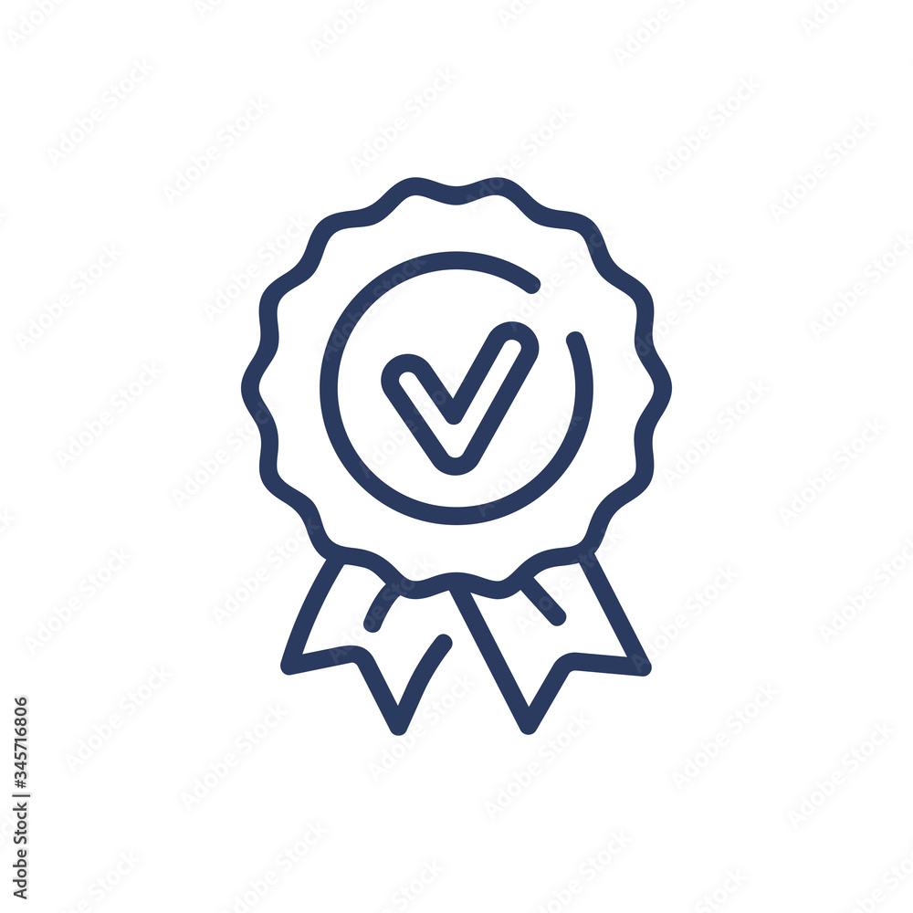 Quality badge thin line icon. Checkmark, assessment, achievement ...