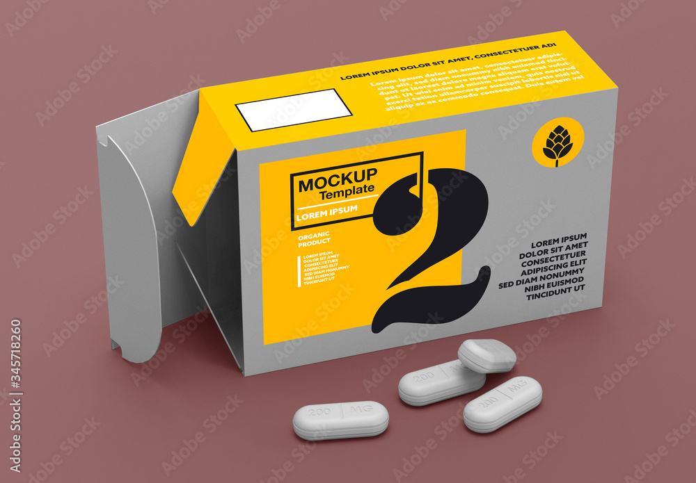 Paper Box with Pills Mockup Stock Template | Adobe Stock