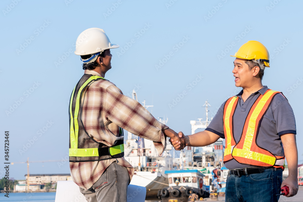 Portrait images of two Engineers, technicians Asian, Standing on the ...