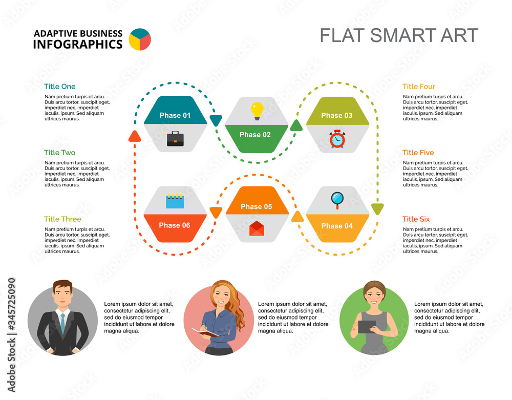 Six options process chart slide template. Business data. Workflow ...