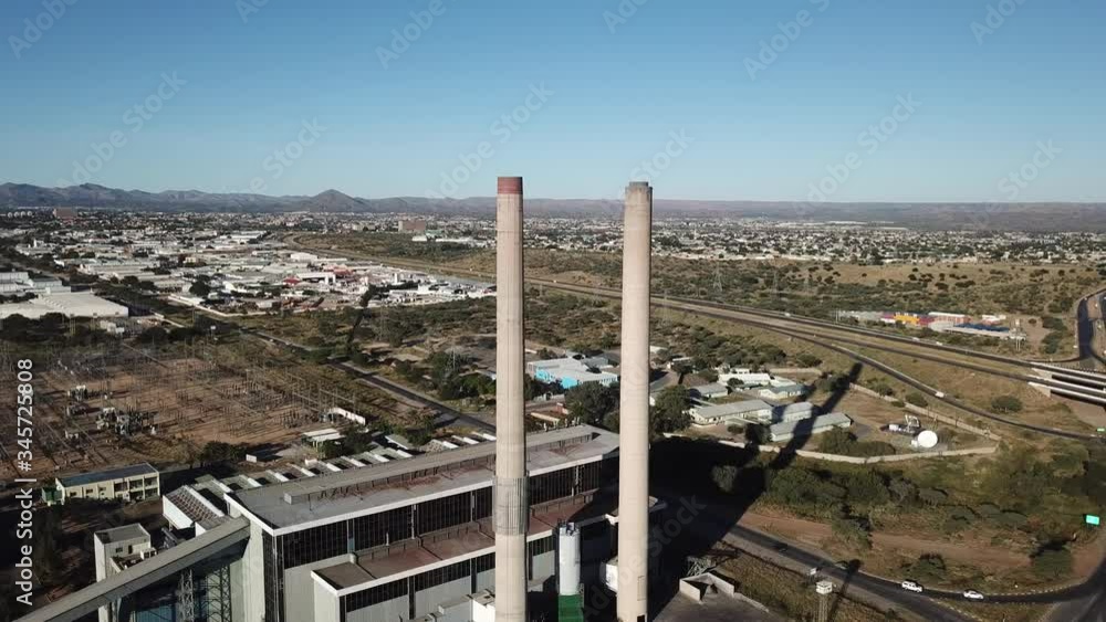 4K bright summer morning aerial video of Van Eck coal-fired power ...