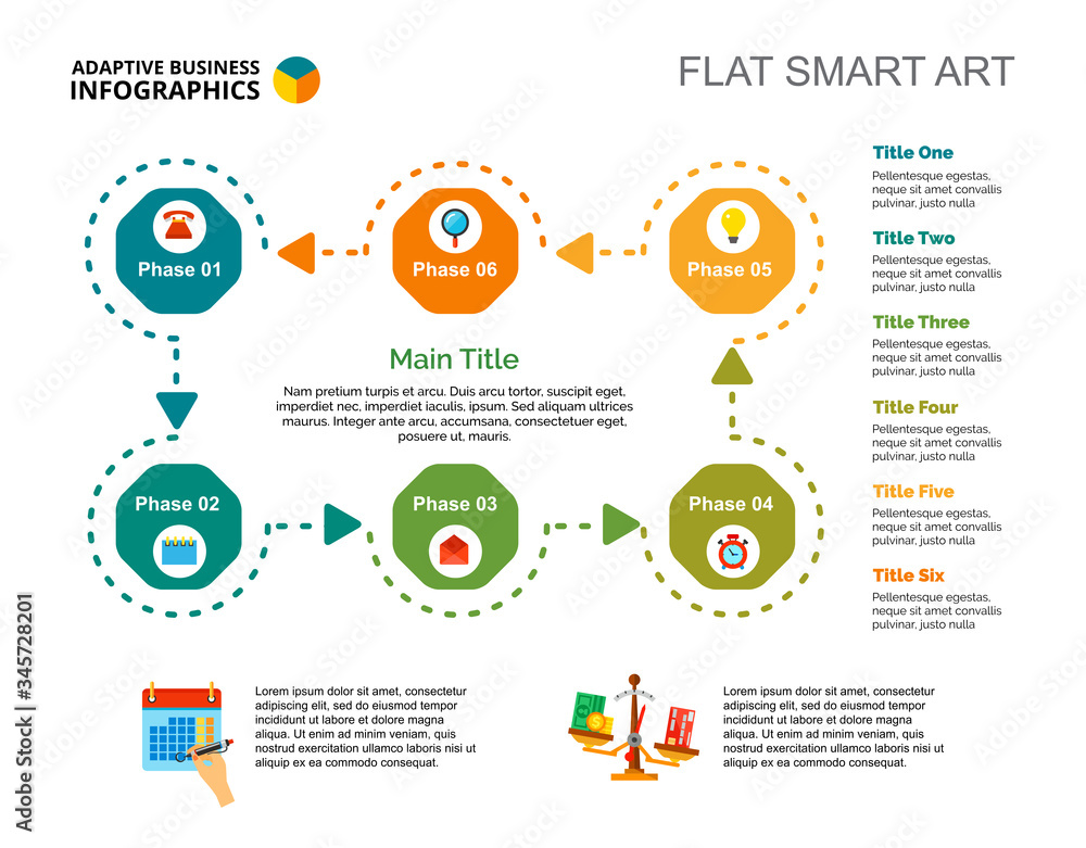 Six phases process chart slide template. Business data. Workflow, flow ...