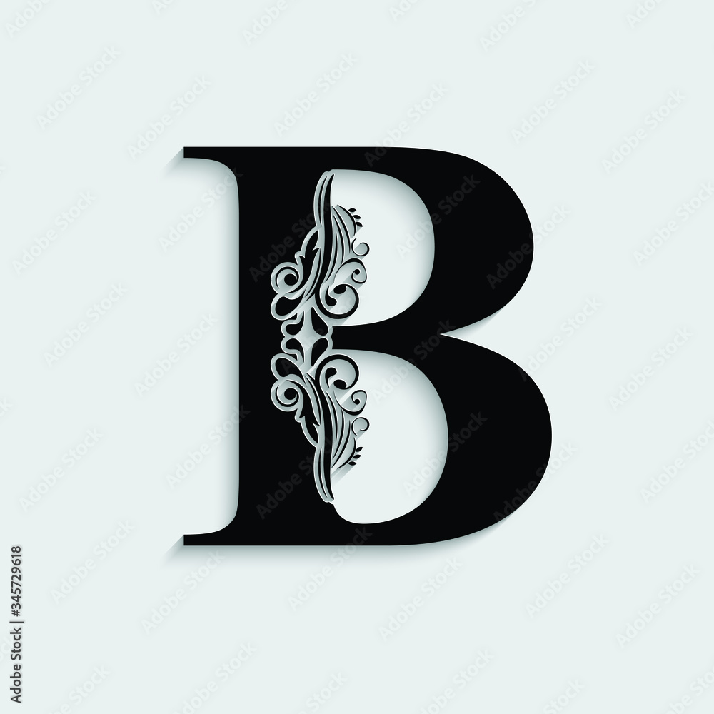 letter B. Black flower alphabet. Beautiful capital letters with shadow ...