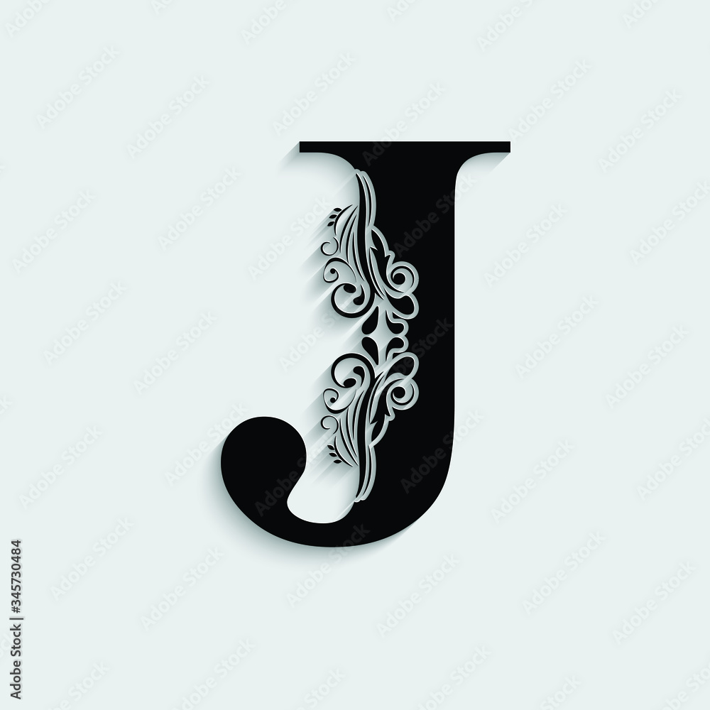 letter J. Black flower alphabet. Beautiful capital letters with shadow Stock Vector | Adobe Stock
