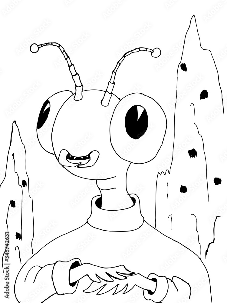 Portrait of a termite on the background of a termite mound. Drawing for ...
