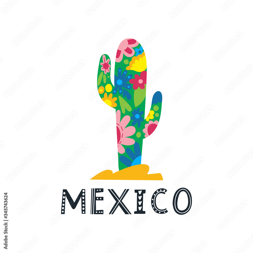 Vector Cactus icon with flowers inside. Mexican symbol for print, web ...