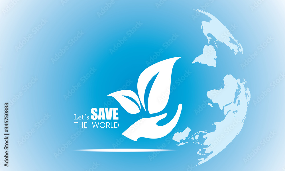 World map symbol Save the world concept.Green and blue color tone.There ...