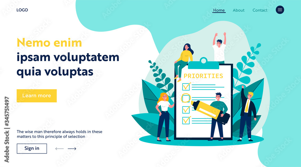 Happy young people making important notes and choice flat vector ...