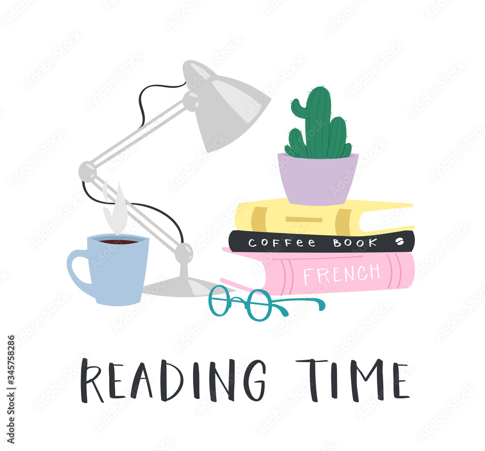 Cartoon hand drawn vector Illustration of books with calligraphy text ...