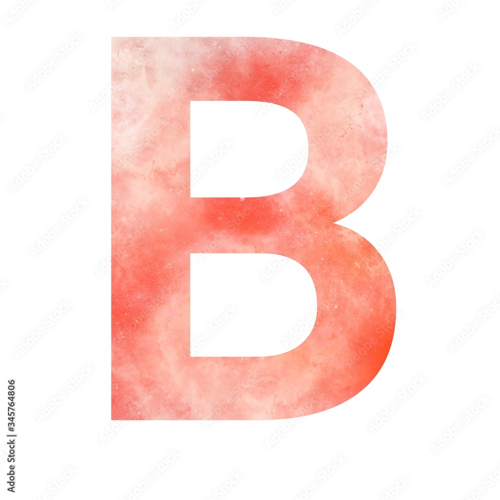 Orange space alphabet. Capital letter B. Digital art. Isolated on white ...
