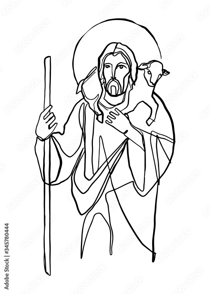 Jesus Christ Good Shepherd illustration Stock Vector | Adobe Stock