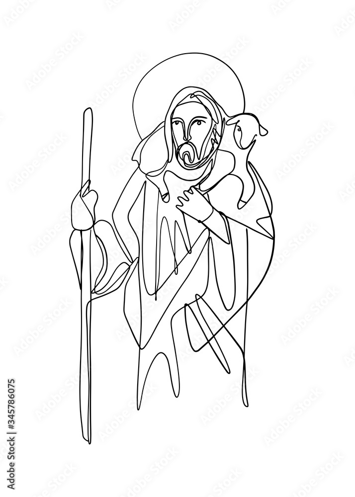 Jesus Christ Good Shepherd illustration Stock Vector | Adobe Stock