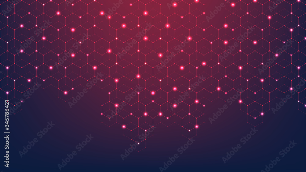 Technology abstract lines and dots connect background with hexagons ...