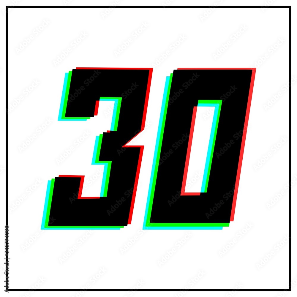 Number 30, thirty vector desing logo.Dynamic, split-color, shadow of ...