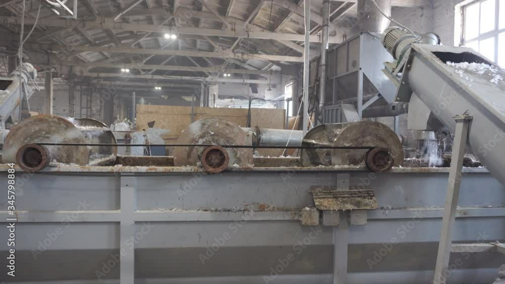 A plastic recycling line is operating at the waste processing plant ...