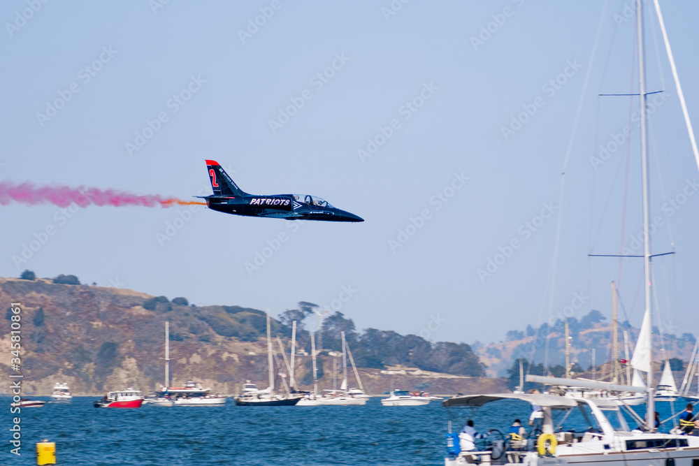 Oct 12, 2019 San Francisco / CA / USA - The Patriots Jet Team aircraft ...
