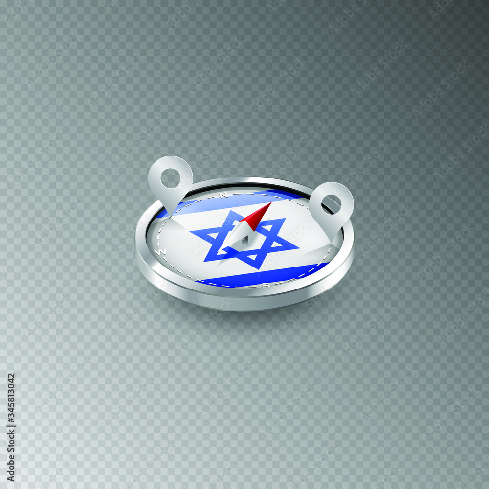Illustration of a compass with the flag of ISRAEL on a transparent ...