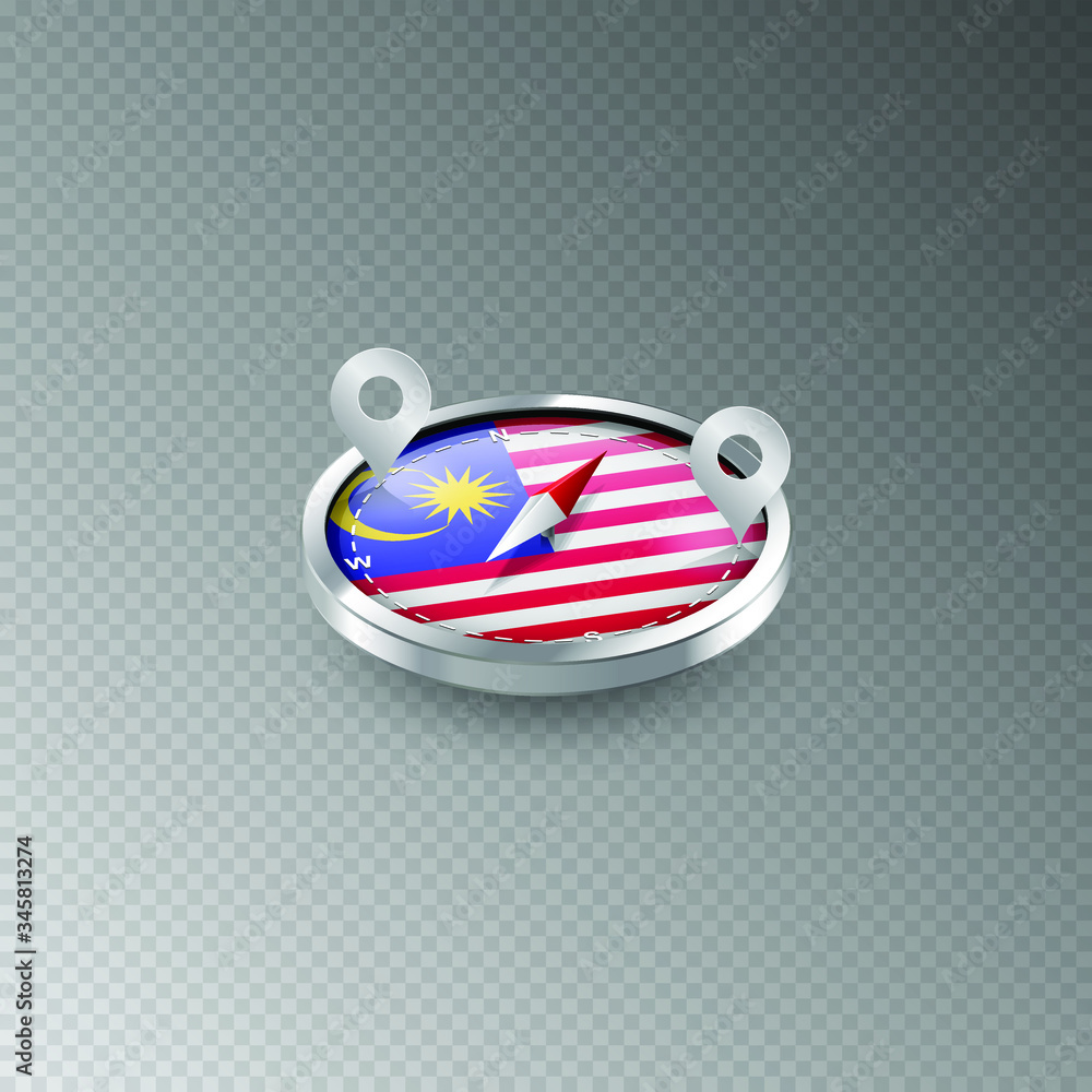 Illustration of a compass with the flag of MALAYSIA on a transparent ...