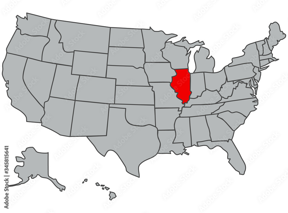Vecteur Stock State Illinois vector illustration in gray color. United ...
