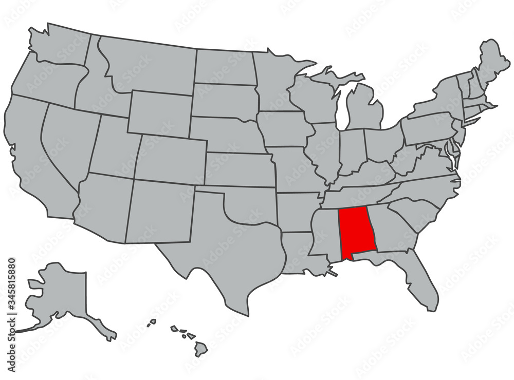 Vector map of the United States of America. Alabama State illustration ...
