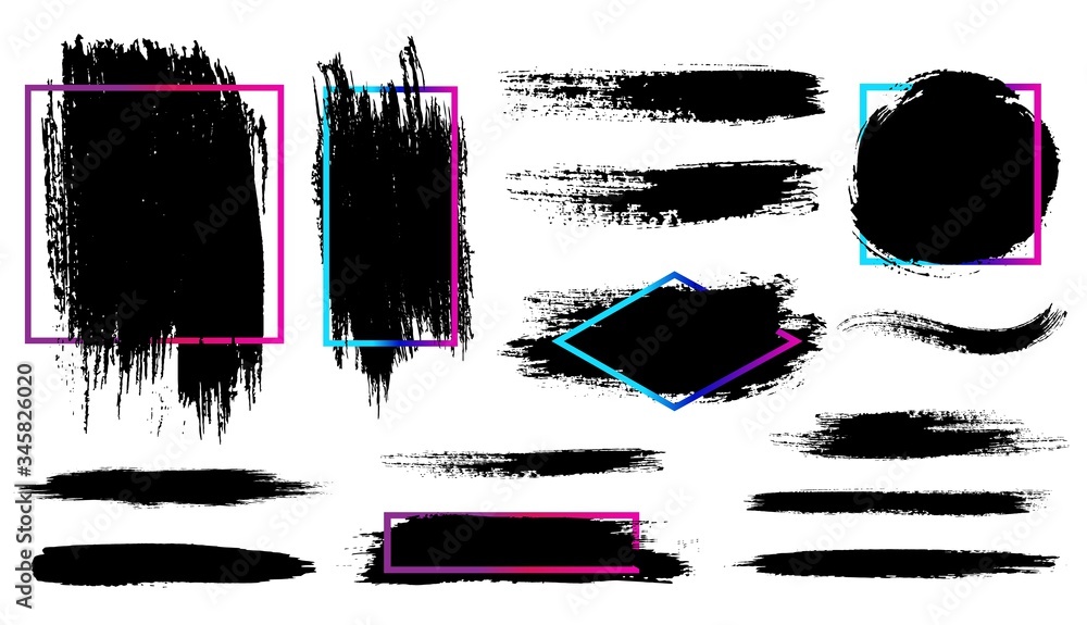 Brush stroke. Black paint frame on white background. Ink splash and brush stroke isolated shape ...