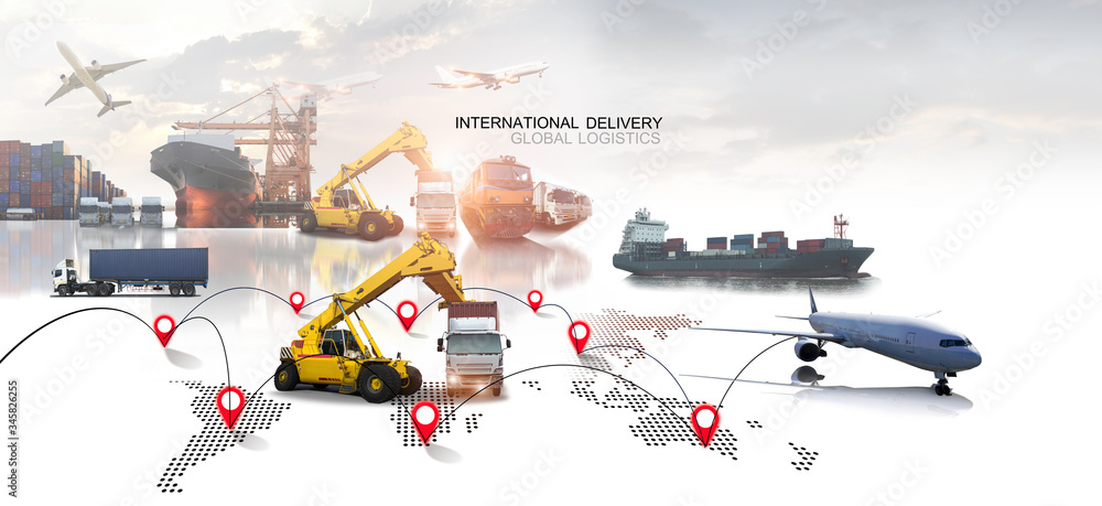 Logistics international delivery concept, World map with logistic ...