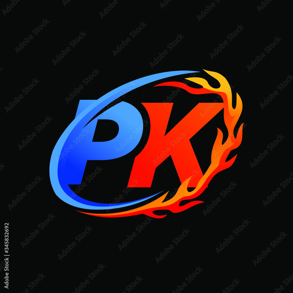 Initial Letters PK Fire Logo Design Stock Vector | Adobe Stock