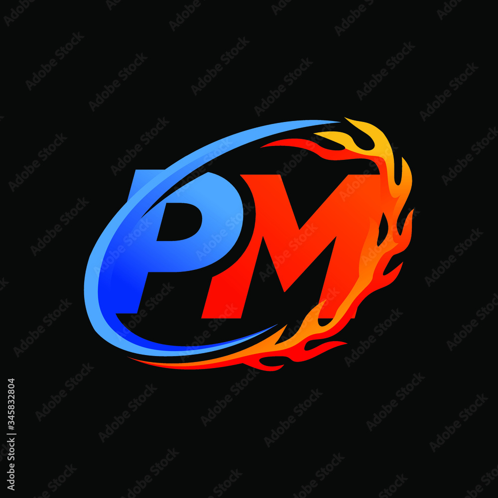 Initial Letters PM Fire Logo Design Stock Vector | Adobe Stock