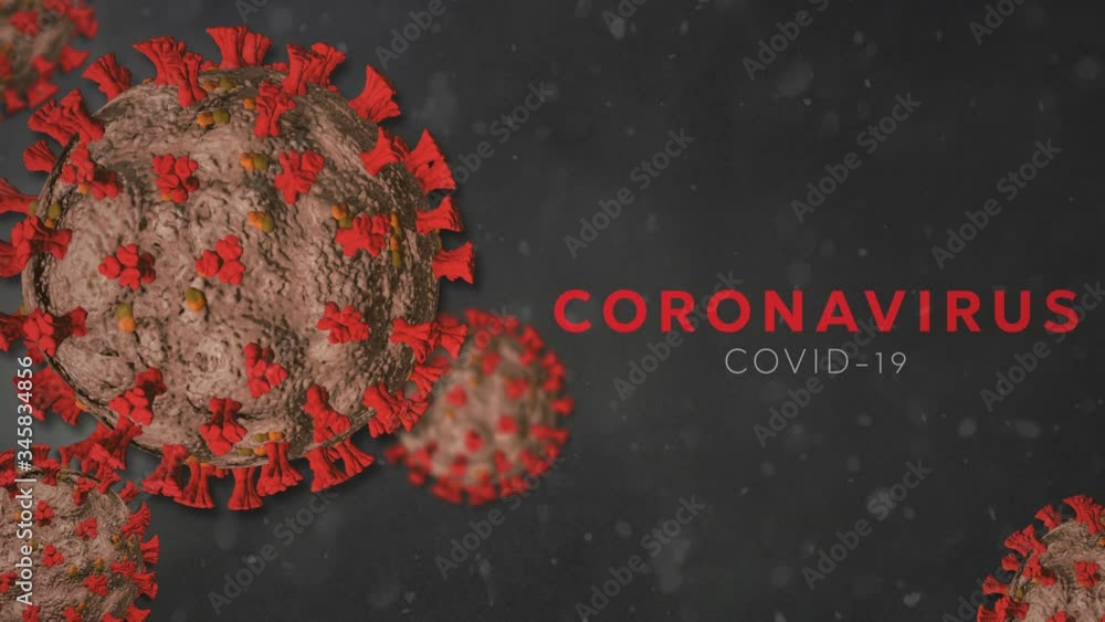 Orange 3D Animation of the Coronavirus (COVID-19) on abstract black ...