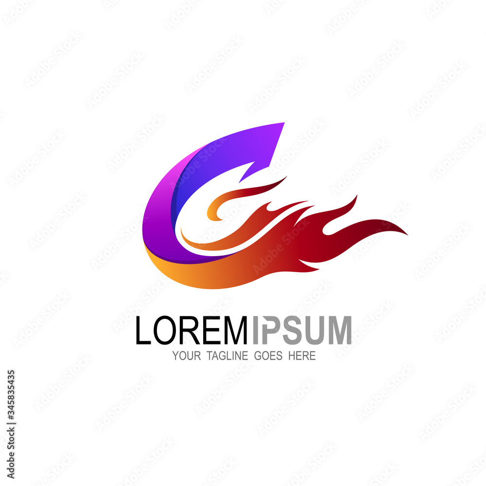 C letter logo, fire flames logo design.Fire Letter C logo template ...