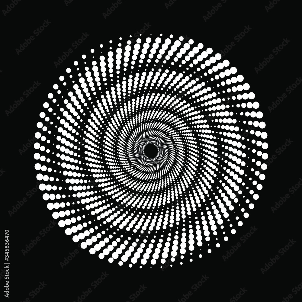 White circle shape in vortex form. Halftone dots. Geometric art. Trendy ...