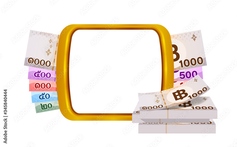money thai banknote and golden frame for banner copy space, banknote ...