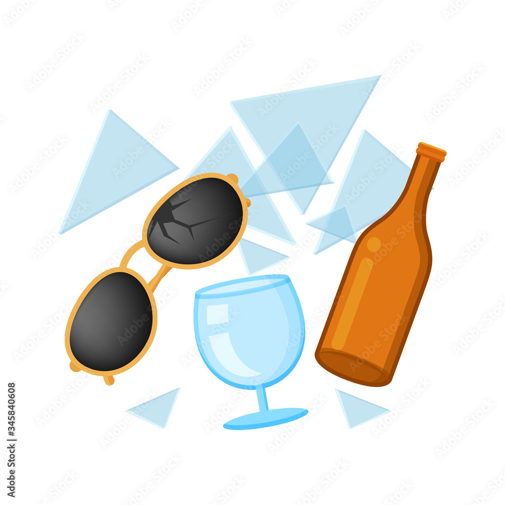 glass waste many isolated on white background, pile of glass garbage ...