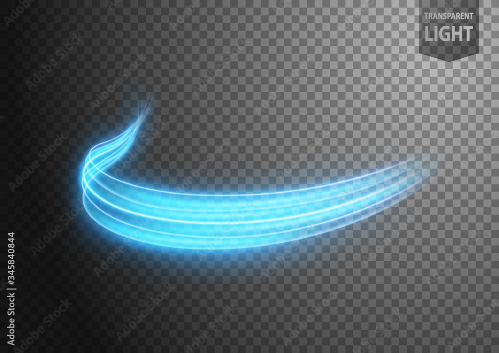 Abstract blue wavy line of light with a transparent background ...