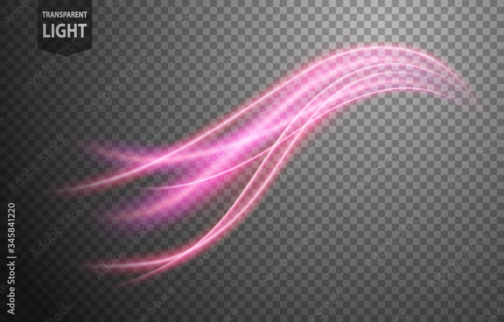 Abstract pink wavy line of light with a transparent background ...