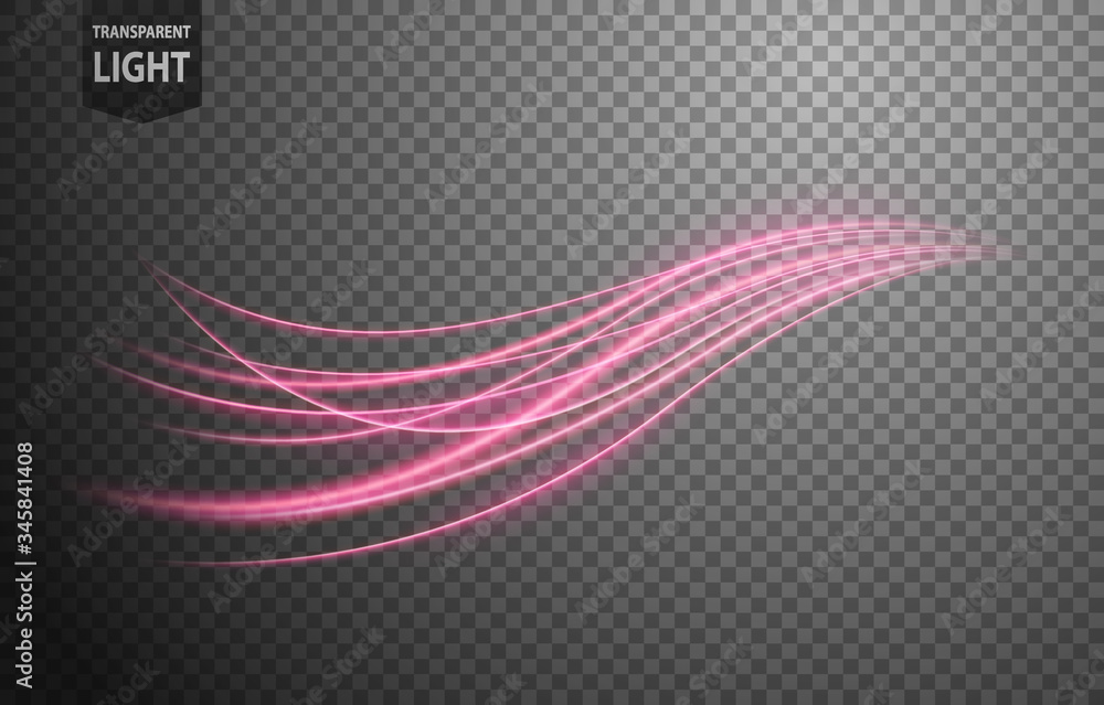 Abstract pink wavy line of light with a transparent background ...