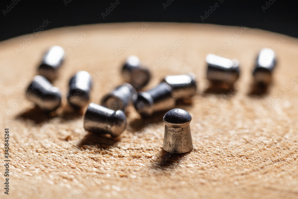 Lead bullets for an air rifle on a tree cut Stock Photo | Adobe Stock