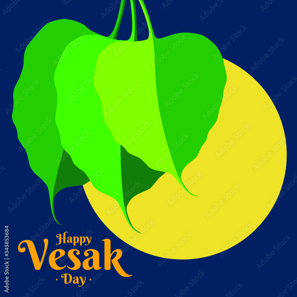Happy Vesak Day vector with Vesak full moon and boo leaf. Vesak Day ...