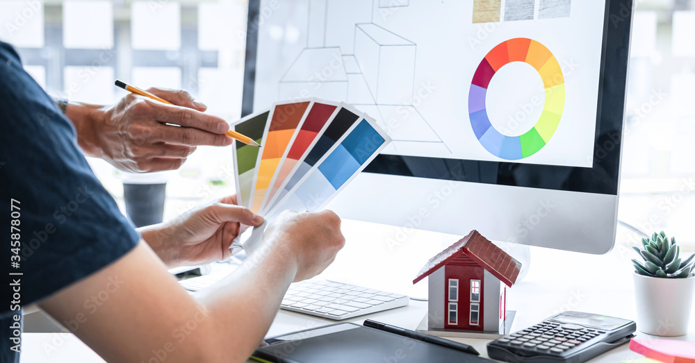 Team design of young Interior graphic designer working house project ...