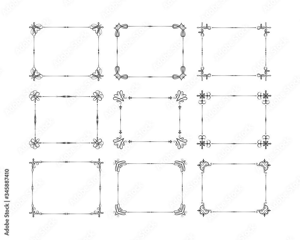 Vintage rectangular frames set. Filigree borders. Vector isolated swirl ...