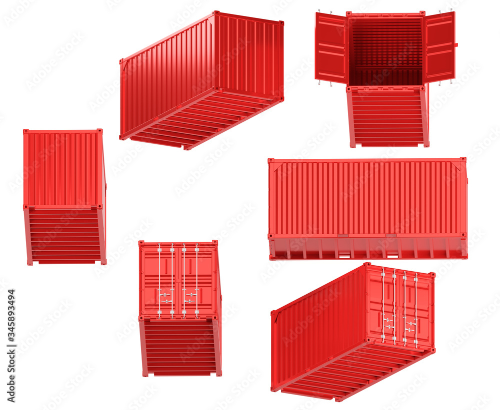A high quality image of a red 20ft shipping container on a white ...