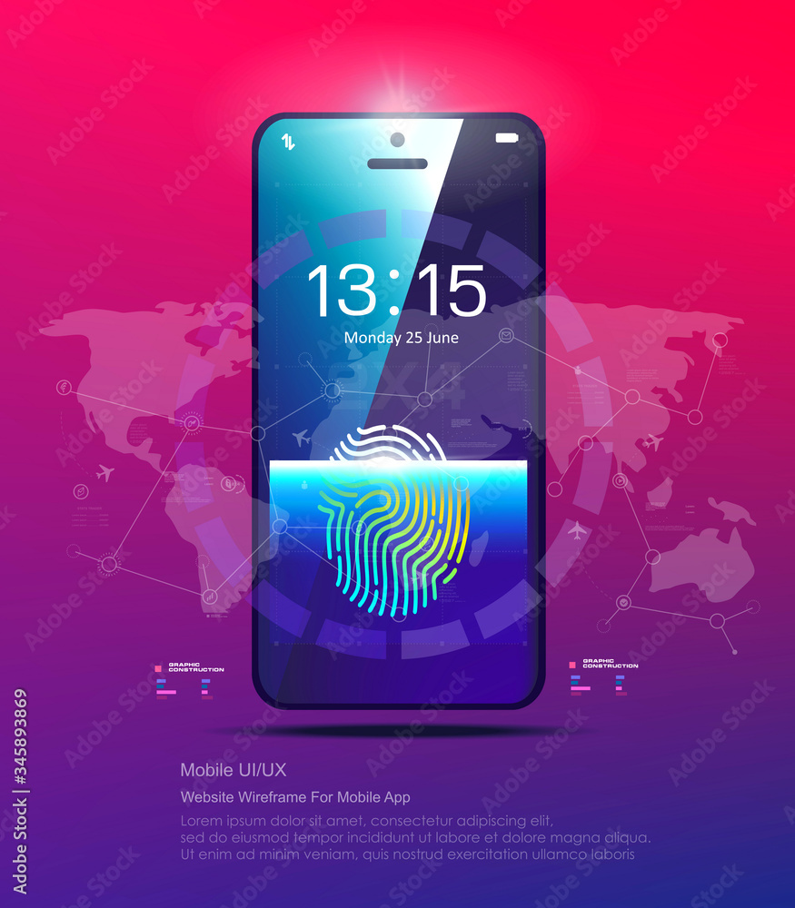 Touchscreen smartphone with fingerprint app. Protect your data around ...