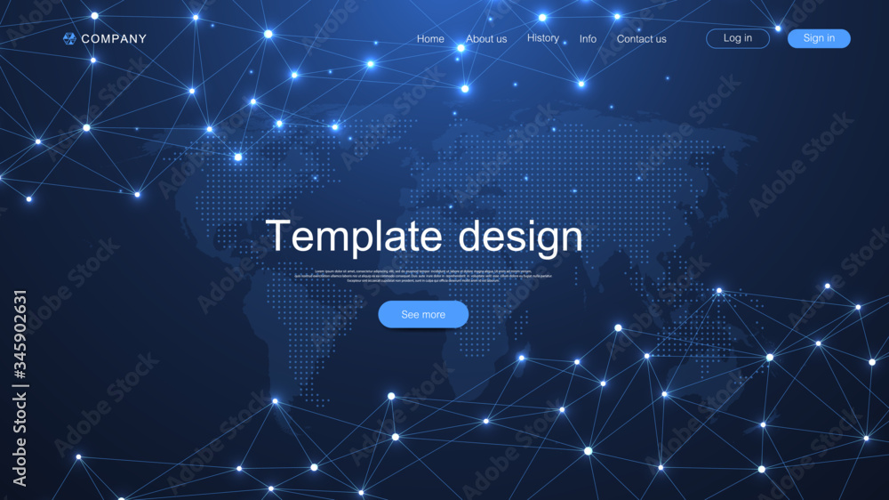 Website template design. Asbtract scientific background with World data ...